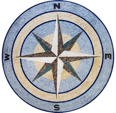 Sailing Serenity Compass Rose Nautical Marble Mosaic Medallion Flooring Tiles Customization