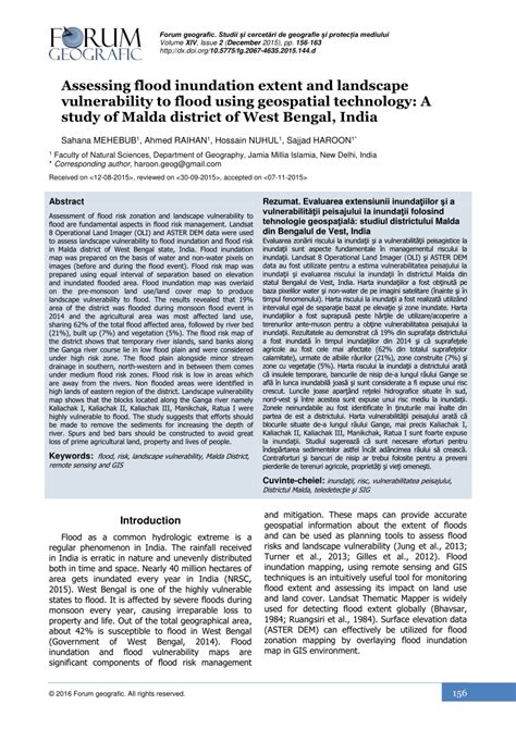 Pdf Assessing Flood Inundation Extent And Landscape Vulnerability To
