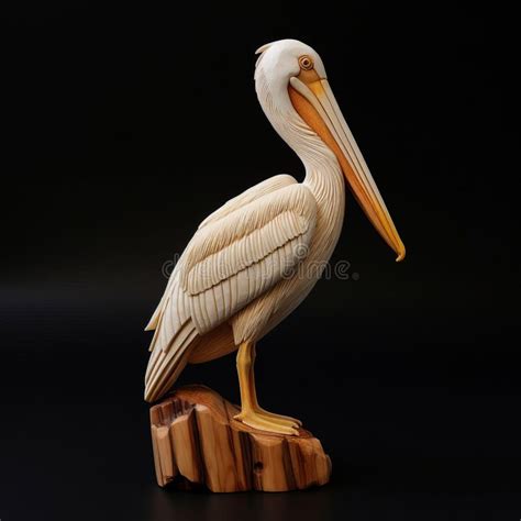 Handmade Wooden American White Pelican Carving Figurine Decor Stock