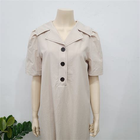 에스토리 무배 스티치 배색 빅카라 퍼프 반팔 플레어 롱 원피스 2color