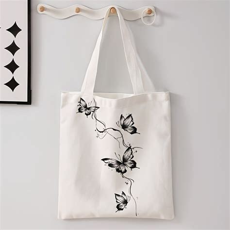 Temu｜시크한 나비 프린트 캔버스 토트백 넉넉한 숄더 쇼핑백 재사용 가능하고 다용도 패션 핸드백 여성용 In 2024 Women Handbags Fashion