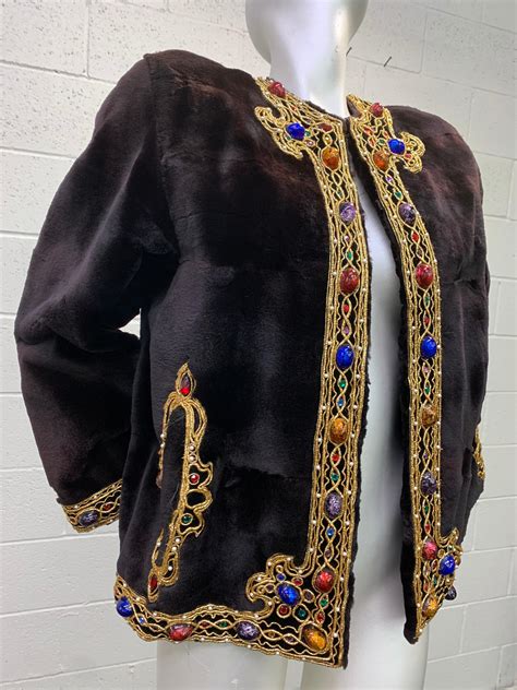 1980 Oscar De La Renta Sheared Mink Bejeweled Fur Jacket W Gold Braid
