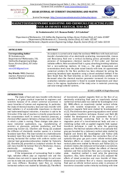 Pdf Magnetohydrodynamic Radiating And Chemically Reacting Fluid Over