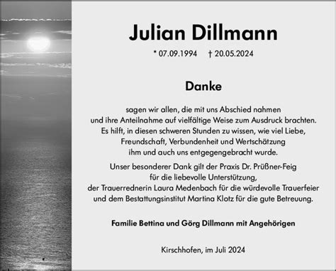 Traueranzeigen Von Julian Dillmann Vrm Trauer De