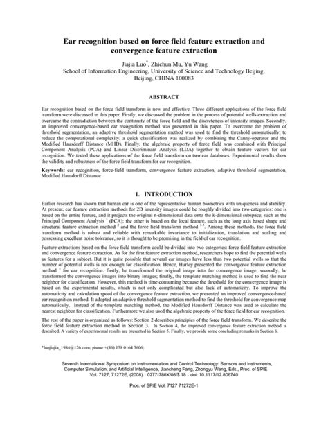 Ear Recognition Based On Force Field Feature Extraction And