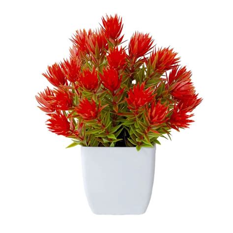 Arbuste Artificiel Leucadendron Rouge En Pot Blanc