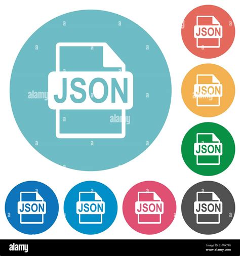 JSON File Format Flat White Icons On Round Color Backgrounds Stock Vector Image Art Alamy