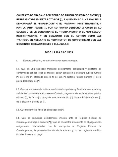 Machote De Contrato Individual De Trabajo Por Tiempo De Prueba Pdf