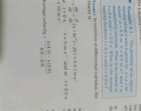 Example 2 1 The Position Of An Object Moving Along X Axis Is Given By X A