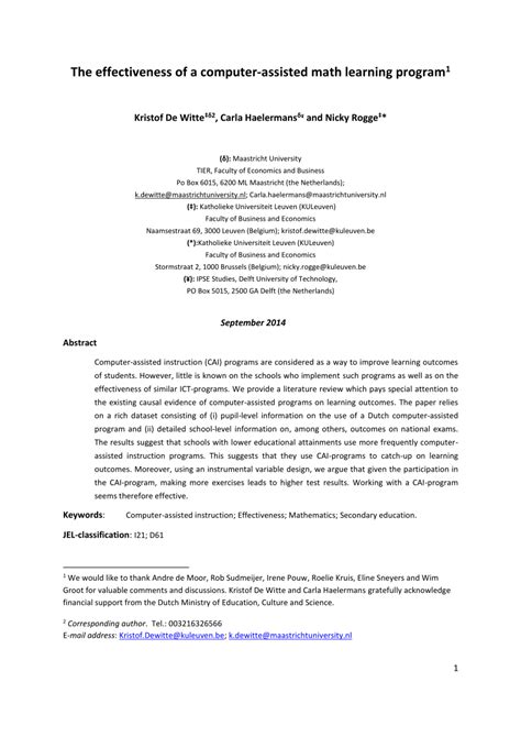 Pdf The Effectiveness Of A Computer Assisted Math Learning Program