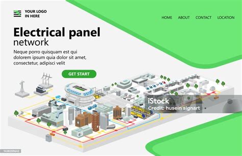 전기 그리드와 태양 전지판이 있는 도시 지도의 그림 방문 페이지 전단지 인포그래픽 및 기타 그래픽 관련 자산벡터에 적합 전력망에 대한 스톡 벡터 아트 및 기타 이미지