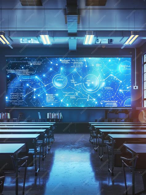 Modern Classroom With Futuristic Data Visualization On Screen A Modern
