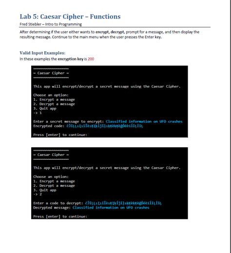 solved lab 5 caesar cipher functions fred stiebler