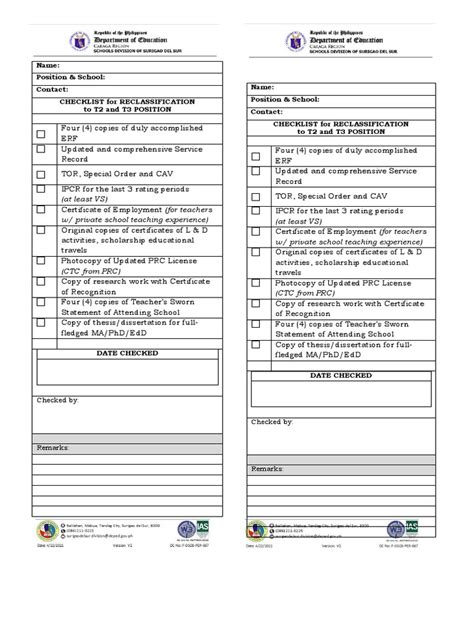 Checklist For Reclassification Of T2 T3 Pdf