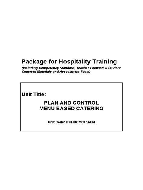 ithhbcmc15aem plan and control menu based catering pdf menu lunch