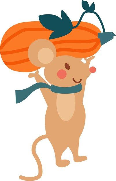 Premium Vector A Mouse In A Scarf Carries A Squash