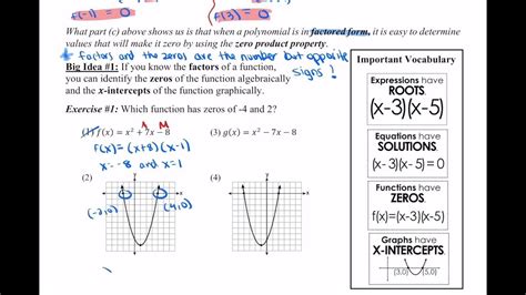 Zeros And Quadratic Functions In Factored Form Youtube