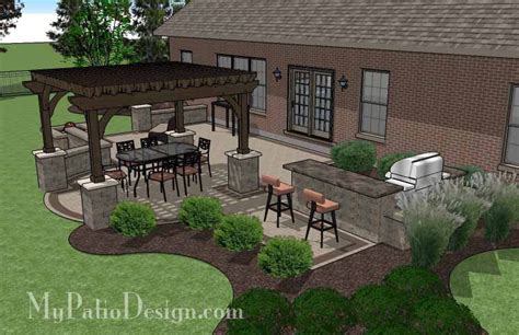 Creative Brick Patio Design With Pergola Fire Pit And Bar