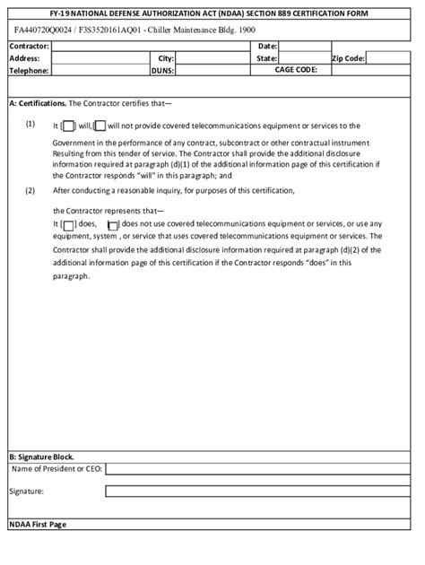 Fillable Online Fy 19 National Defense Authorization Act Ndaa Section