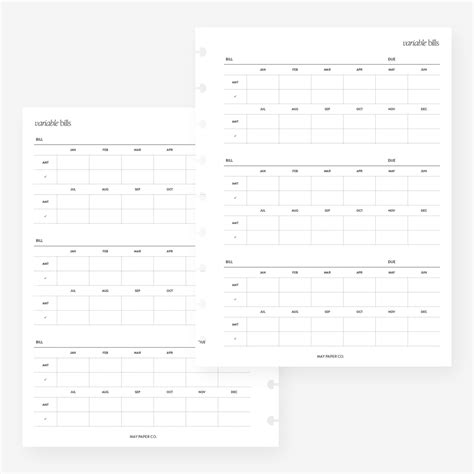 Printable Variable Bills May Paper Co May Paper Co