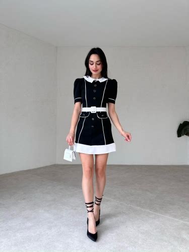 Kalp Düğmeli Mini Pollo Elbise 2882 Siyah Elbİse Mooi Butik