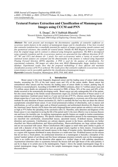 Textural Feature Extraction And Classification Of Mammogram Images Using Cccm And Pnn Pdf
