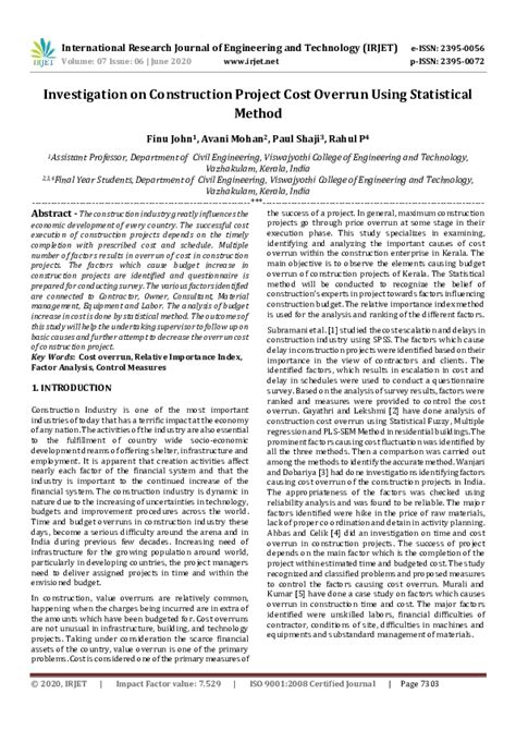 Pdf Investigation On Construction Project Cost Overrun Using Statistical Method