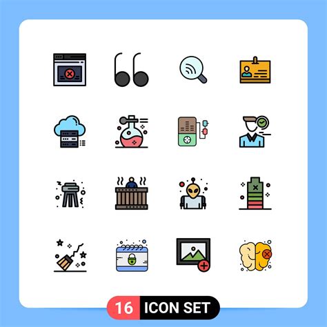 Set Of 16 Vector Flat Color Filled Lines On Grid For Cloud Online Wifi Sever Identity Editable