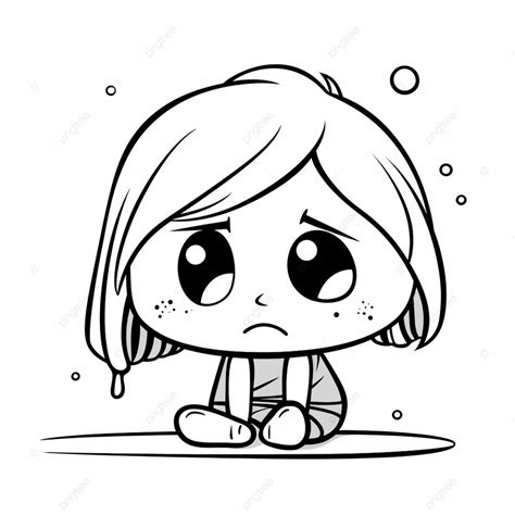 슬픈 어린 소녀를 위한 색칠 페이지 기본 간단한 귀여운 만화 우울증 개요 흰색 배경에 고립 어린이 색칠 페이지 Png 일러스트 및 이미지 에 대한 무료 다운로드