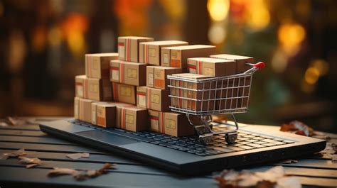 Premium Ai Image Laptop Computer And Many Small Parcel Boxes The