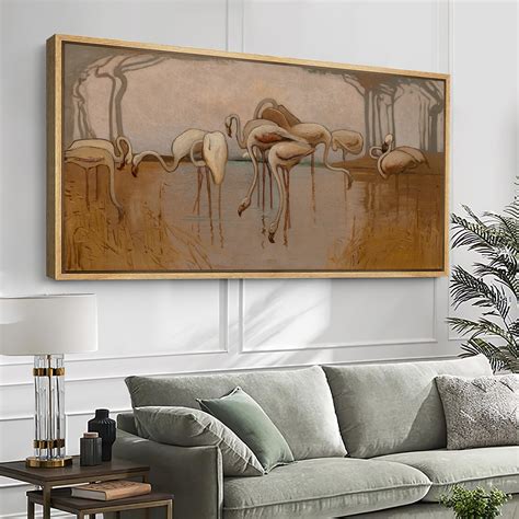 Idea4wall Art Nouveau Flamingos In Marsh Large Framed Canvas Print Wall