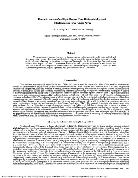 Pdf Characterization Of An Eight Element Time Division Multiplexed Interferometric Fiber