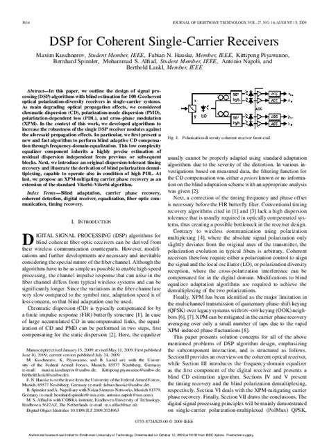 Pdf Dsp For Coherent Single Carrier Receivers