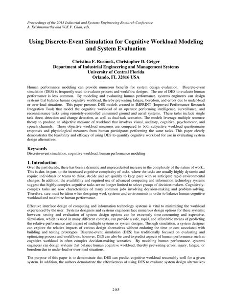 Pdf Using Discrete Event Simulation For Cognitive Workload Modeling