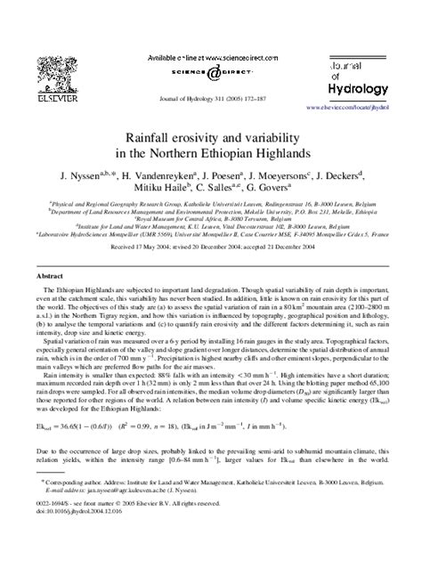 Pdf Rainfall Erosivity And Variability In The Northern Ethiopian