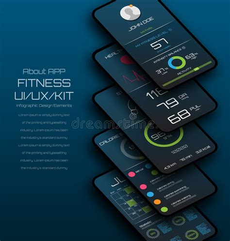 Set Of Ui Ux Gui Screens Fitness App Flat Design Template For Mobile