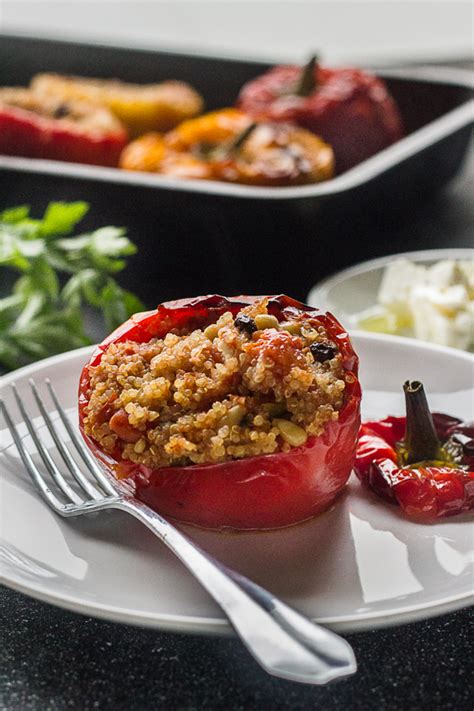 Stuffed Peppers With Quinoa Greek Gemista The Yummie