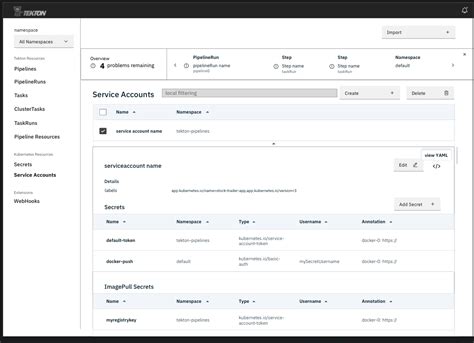Service Account Panelling In The UI Issue Tektoncd Dashboard GitHub