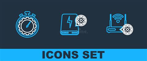 set line router and wi fi setting time management and power bank icon