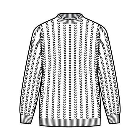 Ribbed Sweater Technical Fashion Illustration With Rib Crew Neck Long