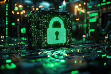A Glowing Green Lock Symbol On Digital Interface Represents Cybersecurity And Data Protection