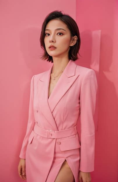 Premium Photo A Woman In A Pink Suit And Pose On An Isolated Pink
