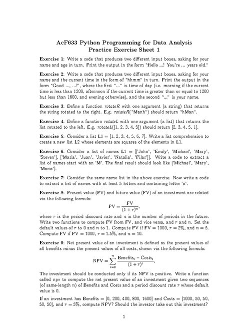 Acf633 Python Programming Practice Exercise Sheet 1 Studocu