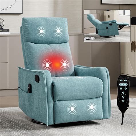 Aisword Antique Blue Cozy 360° Swivel Manual Fabric Rocking Recliner