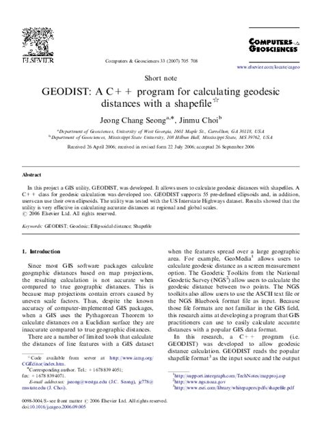 Pdf Geodist A C Program For Calculating Geodesic Distances With A