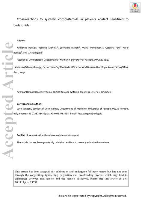 Pdf Cross‐reactions To Systemic Corticosteroids In Patients Contact Sensitized To Budesonide