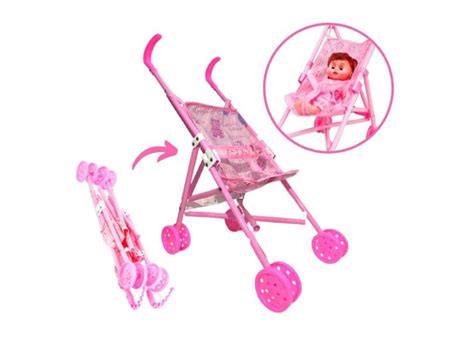 Carrinho De Boneca Infantil Ninos Passeio Dobravel Rosa Luxo Com O