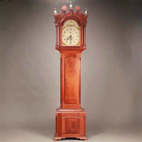 Lot 094 Cherry Cased Tall Clock With Antique Wooden Hoadley Plymouth