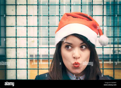 Santa Woman Sending Kisses Selective Focus Stock Photo Alamy