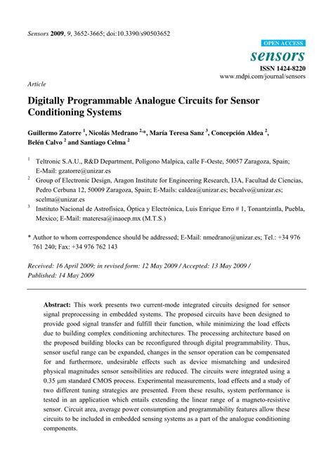 Pdf Digitally Programmable Analogue Circuits For Sensor Conditioning Systems